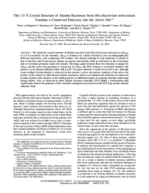 (PDF) The 1.9 Å Crystal Structure of Alanine Racemase from ...
