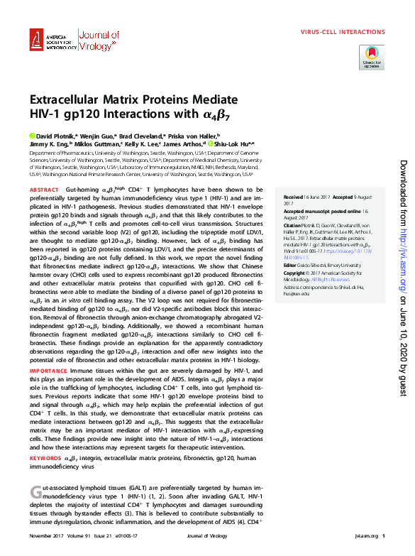 (PDF) Extracellular Matrix Proteins Mediate HIV-1 gp120 Interactions ...