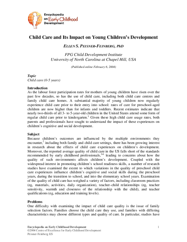 (PDF) Child Care and Its Impact on Young Children's Development