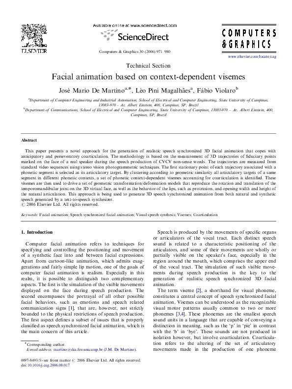 (PDF) Facial animation based on context-dependent visemes