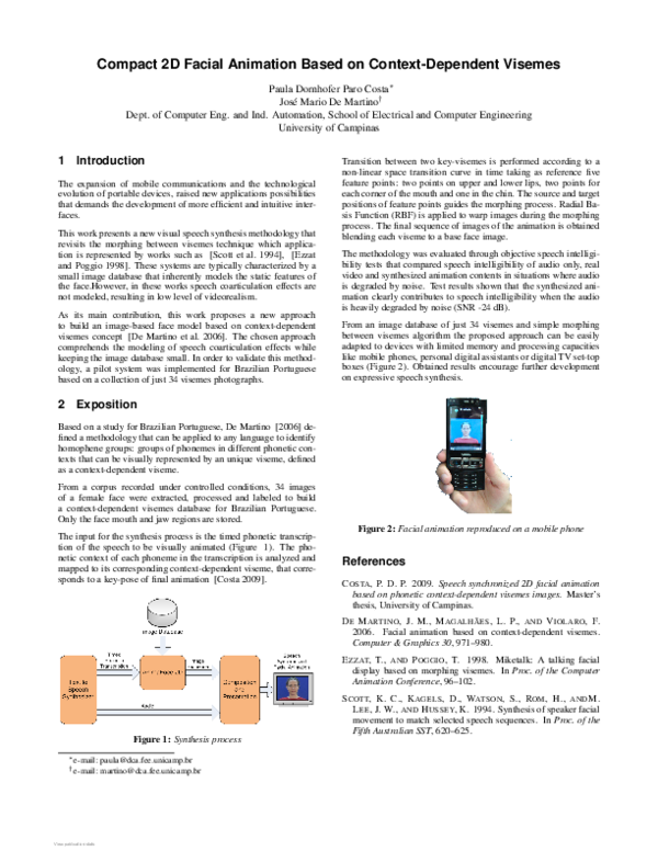 (PDF) Compact 2D facial animation based on context-dependent visemes