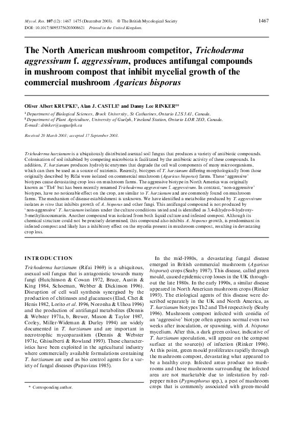 (PDF) The North American mushroom competitor, Trichoderma aggressivum f ...