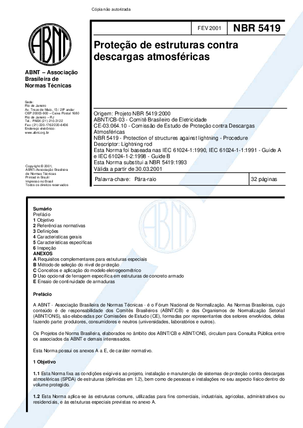 (PDF) NBR 5419 Proteção de estruturas contra descargas atmosféricas