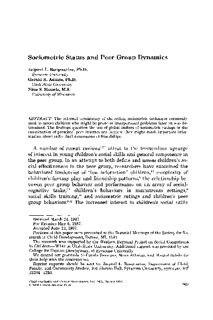 (PDF) Sociometric status and peer group dynamics