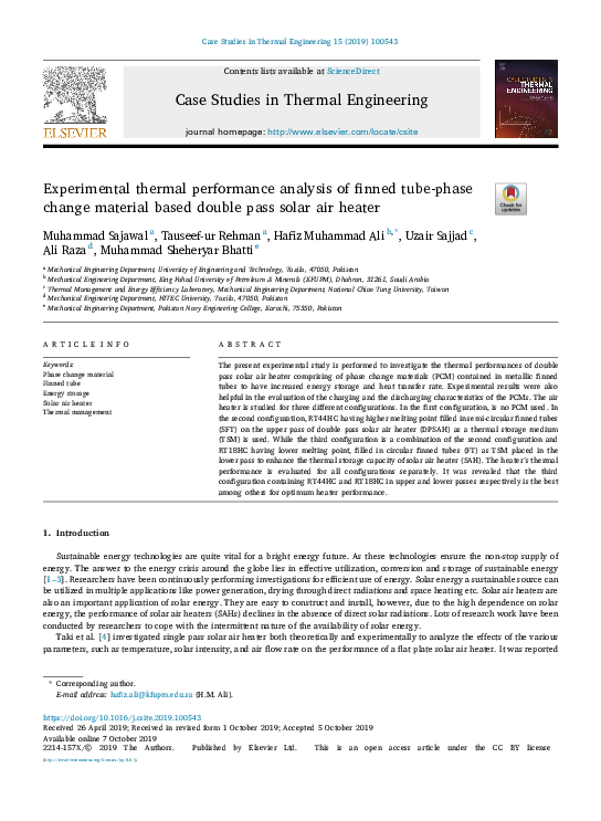(PDF) Experimental thermal performance analysis of finned tube-phase ...