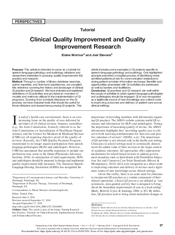 (PDF) Clinical Quality Improvement and Quality Improvement Research