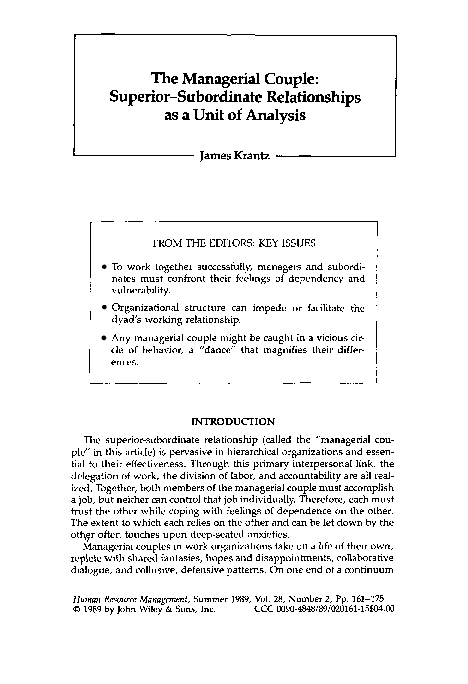 (PDF) The managerial couple: Superior‐subordinate relationships as a ...