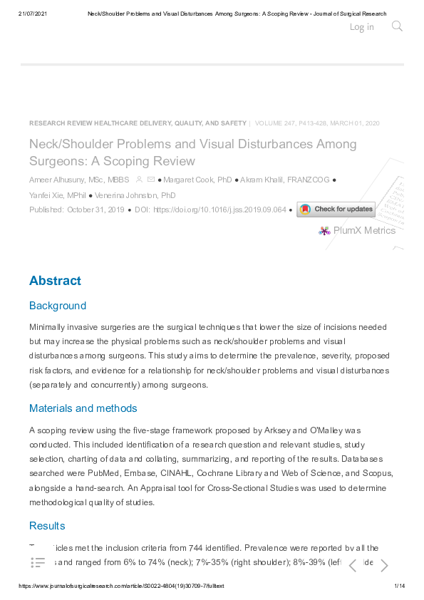(PDF) Neck Shoulder Problems and Visual Disturbances Among Surgeons A ...