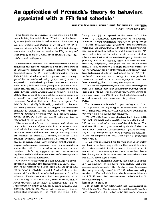 (PDF) An Application of Premack's Theory to BehaviorsAssociated with a ...