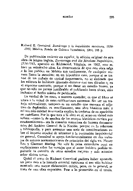 (PDF) Richard E. Greenleaf. Zumarraga y la inquisición mexicana, 1536 ...