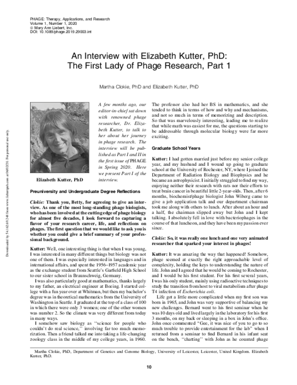 (PDF) An Interview with Elizabeth Kutter, PhD: The First Lady of Phage ...
