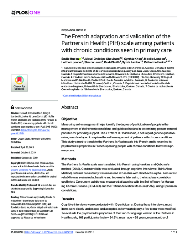 (PDF) The French adaptation and validation of the Partners in Health ...