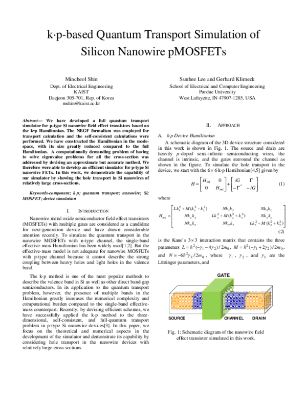 (PDF) K· p-based quantum transport simulation of silicon nanowire pMOSFETs