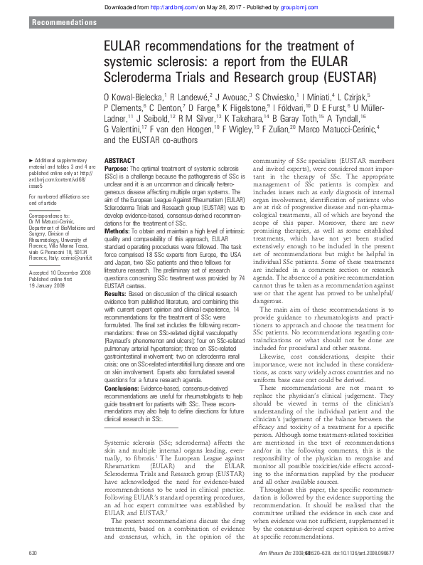 (PDF) EULAR recommendations for the treatment of systemic sclerosis: a ...