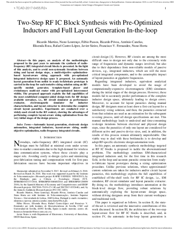 (PDF) Two-Step RF IC Block Synthesis With Preoptimized Inductors and ...