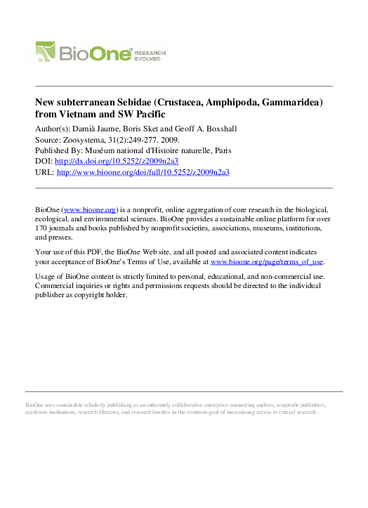 (PDF) New subterranean Sebidae (Crustacea, Amphipoda, Gammaridea) from ...