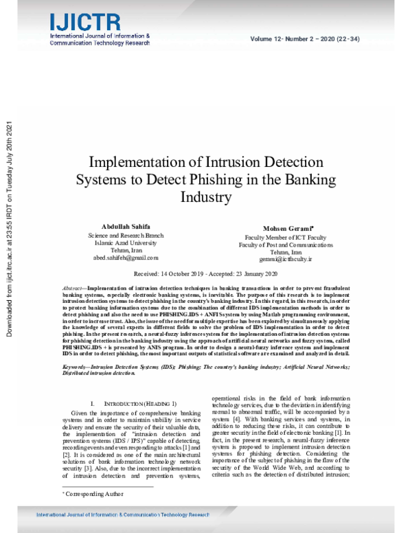 (PDF) Implementation of intrusion detection systems to detect phishing in the banking industry