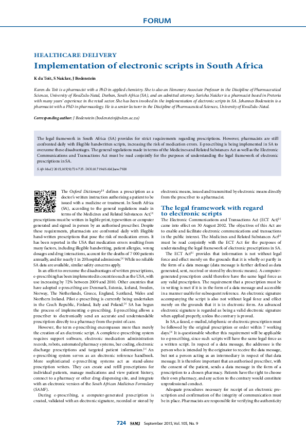 (PDF) Implementation of electronic scripts in South Africa