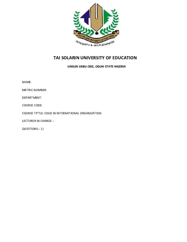 (DOC) TAI SOLARIN UNIVERSITY OF EDUCATION