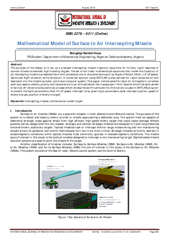 (PDF) Mathematical Model of Surface to Air Intercepting Missile