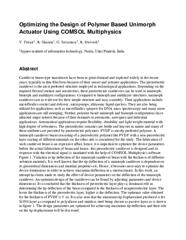 (PDF) Optimizing the design of polymer based Unimorph actuator using Comsol Multiphysics