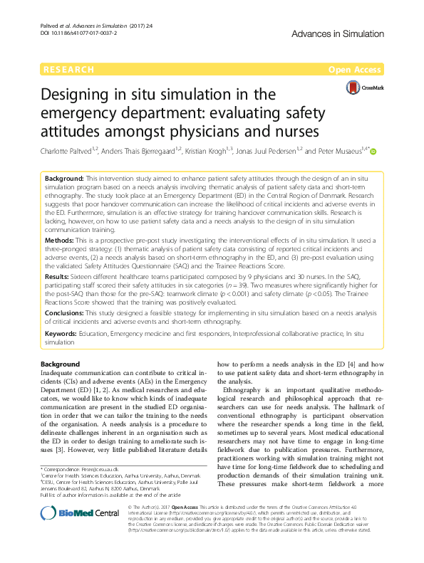 (PDF) Designing in situ simulation in the emergency department: evaluating safety attitudes ...