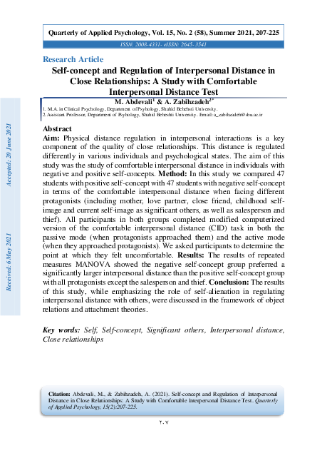 (PDF) Self-concept and Regulation of Interpersonal Distance in Close ...