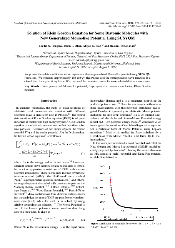 (PDF) Solution of Klein Gordon Equation for Some Diatomic Molecules ...