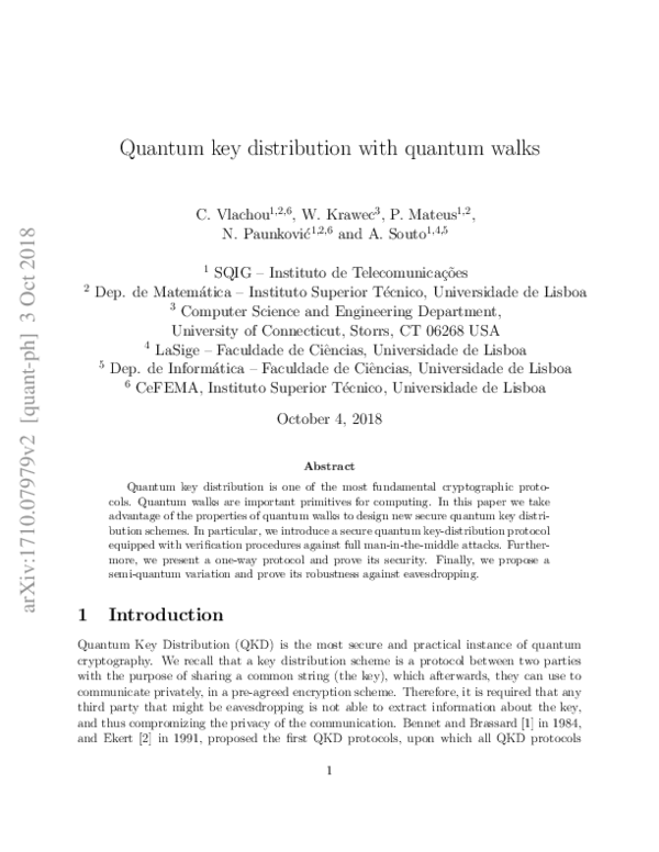 (PDF) Quantum key distribution with quantum walks