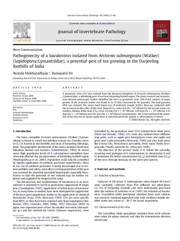 (PDF) Pathogenecity of a baculovirus isolated from Arctornis ...