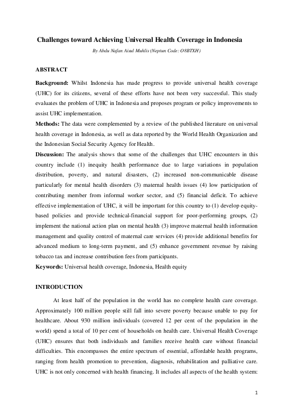 (PDF) Challenges toward Achieving Universal Health Coverage in Indonesia