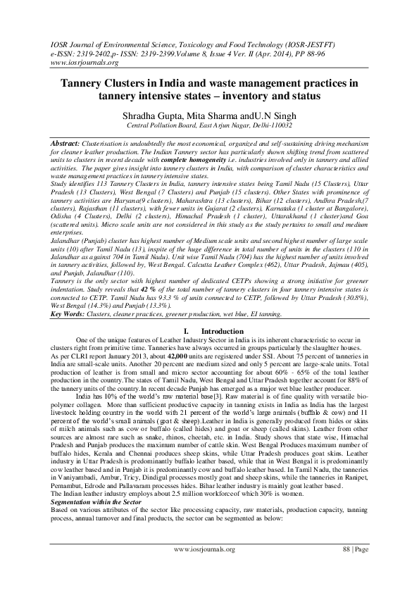 (PDF) Tannery Clusters in India and waste management practices in ...