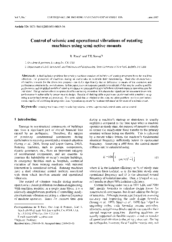 (PDF) Control of seismic and operational vibrations of rotating ...