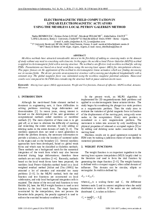 (PDF) Electromagnetic Field Computation in Linear Electromagnetic Actuators Using the Meshless ...