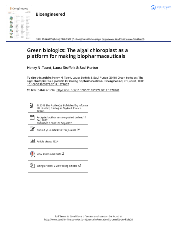 (PDF) Green biologics: the algal chloroplast as a platform for making ...