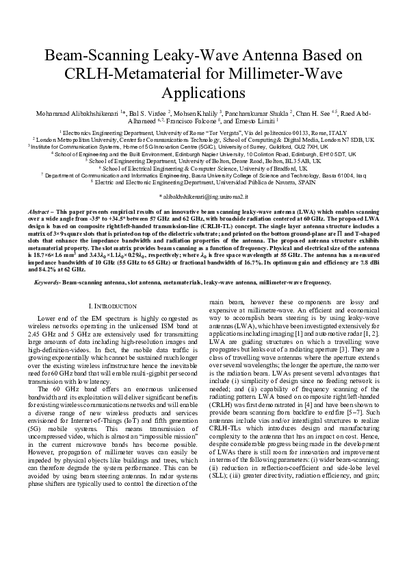 (PDF) Beam-Scanning Leaky-Wave Antenna Based on CRLH-Metamaterial for Millimeter-Wave Applications