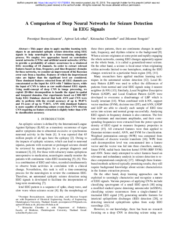 Pdf A Comparison Of Deep Neural Networks For Seizure Detection In Eeg Signals
