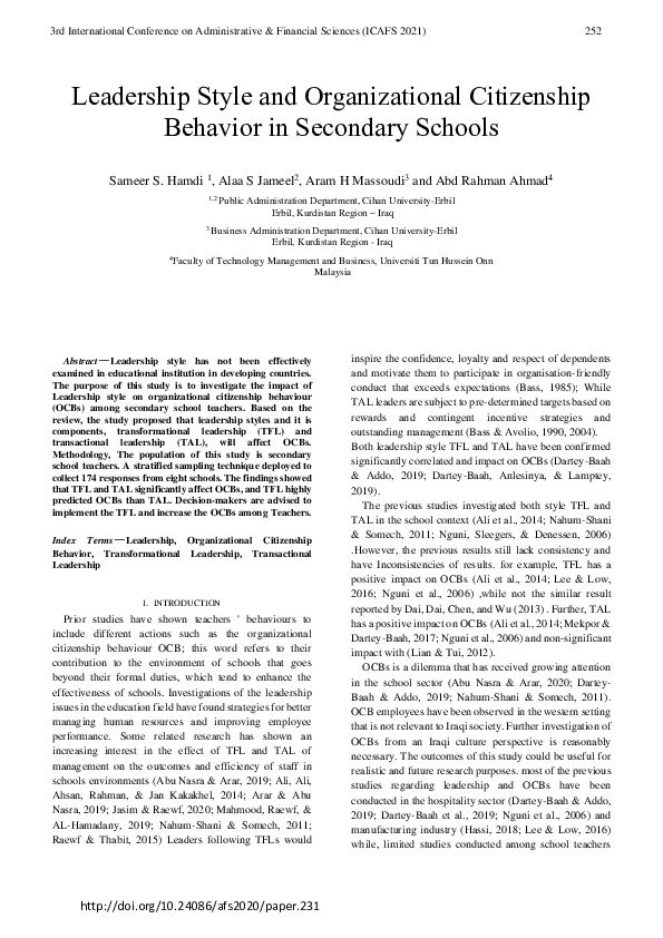 (PDF) Leadership Style and Organizational Citizenship Behavior in ...