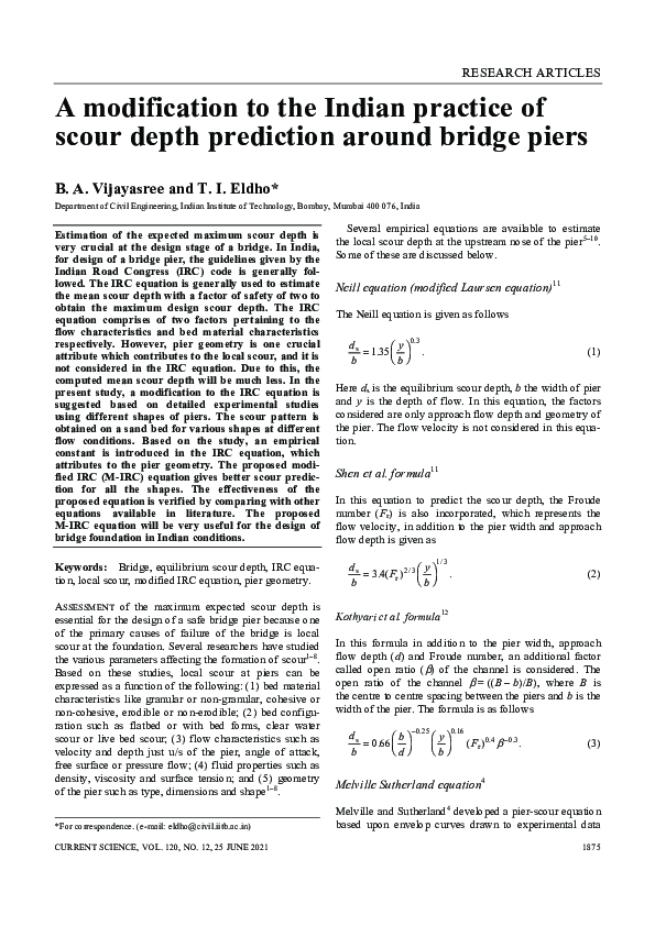 (PDF) A modification to the Indian practice of scour depth prediction around bridge piers