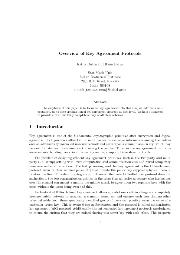 (PDF) Overview of Key Agreement Protocols