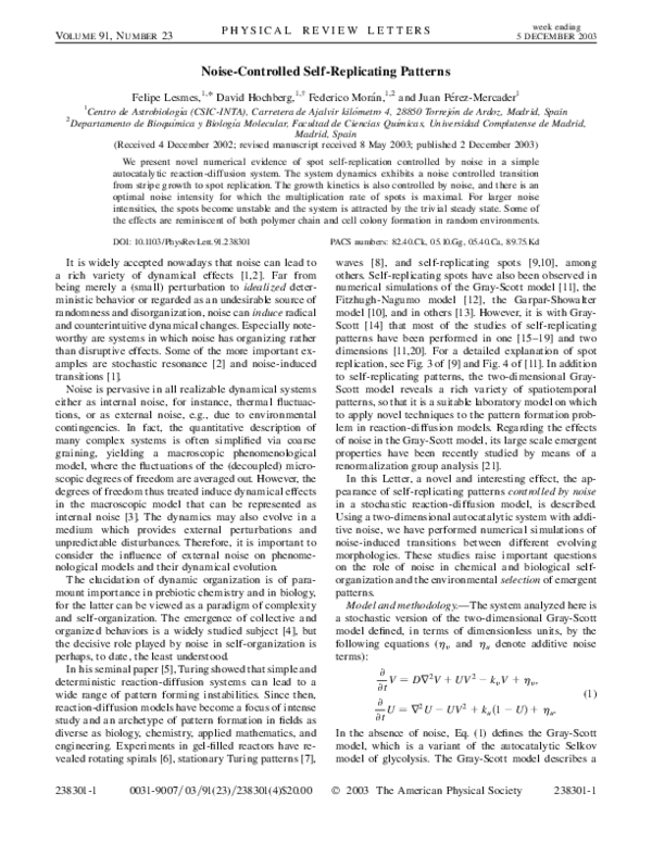 (PDF) Noise-Controlled Self-Replicating Patterns | Federico Moran - Academia.edu