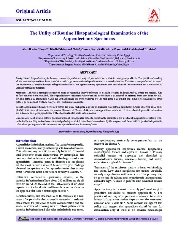 (PDF) The Utility of Routine Histopathological Examination of the ...