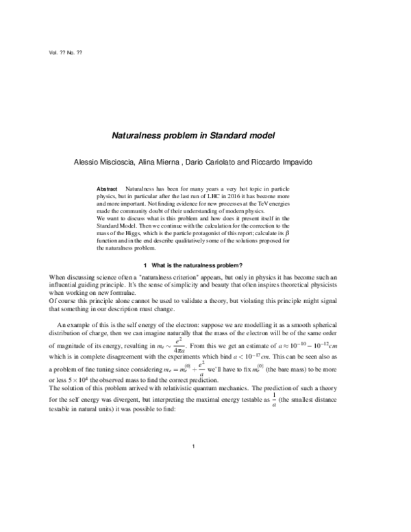 (PDF) Naturalness problem in Standard model