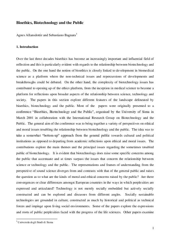 (PDF) Bioethics, Biotechnology and the Public