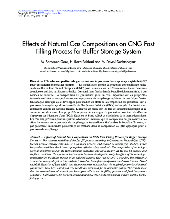(PDF) Effects of Natural Gas Compositions on CNG Fast Filling Process ...