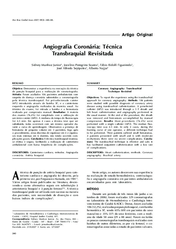(PDF) Coronary Angiography: Transbrachial Technique Revisited