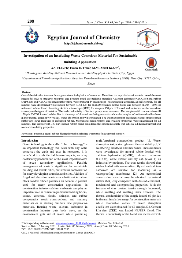 (PDF) Investigation of an Insulating Waste Conscious Material For ...
