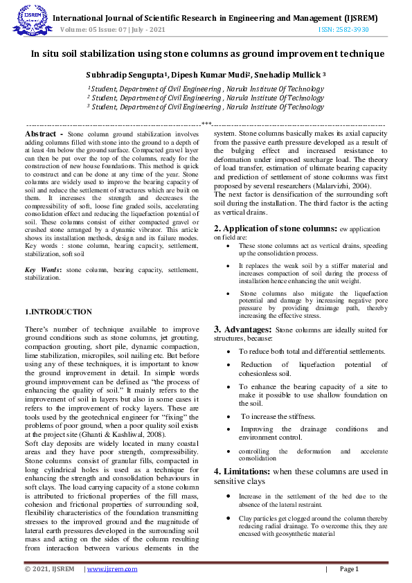 (PDF) In situ soil stabilization using stone columns as ground improvement technique
