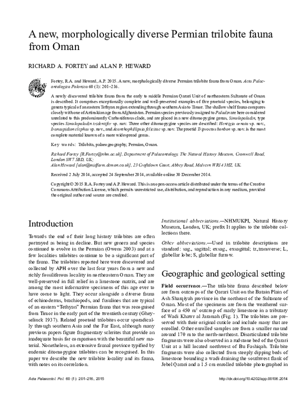 (PDF) Well-preserved Permian trilobites from the Sultanate of Oman ...