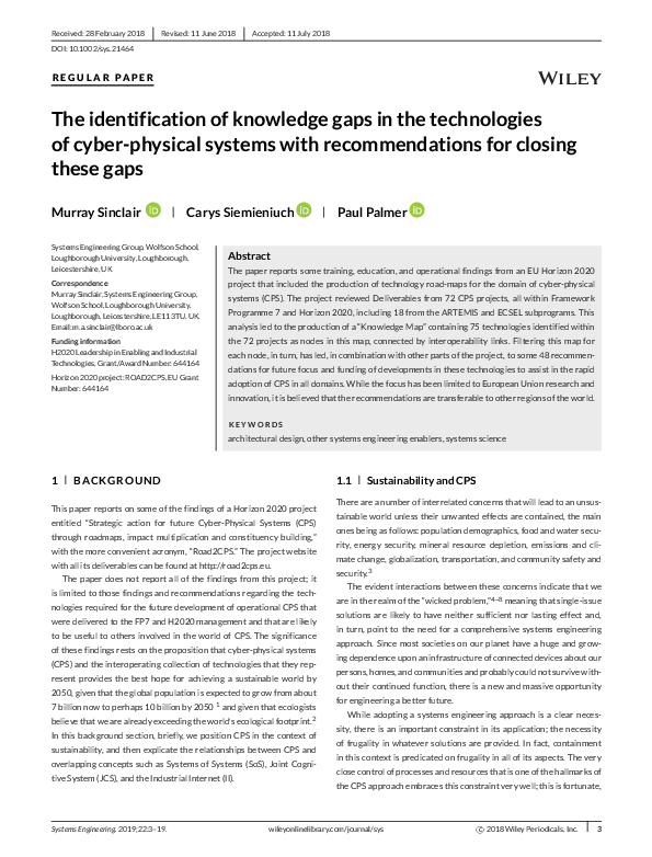(PDF) The identification of knowledge gaps in the technologies of cyber-physical systems with ...
